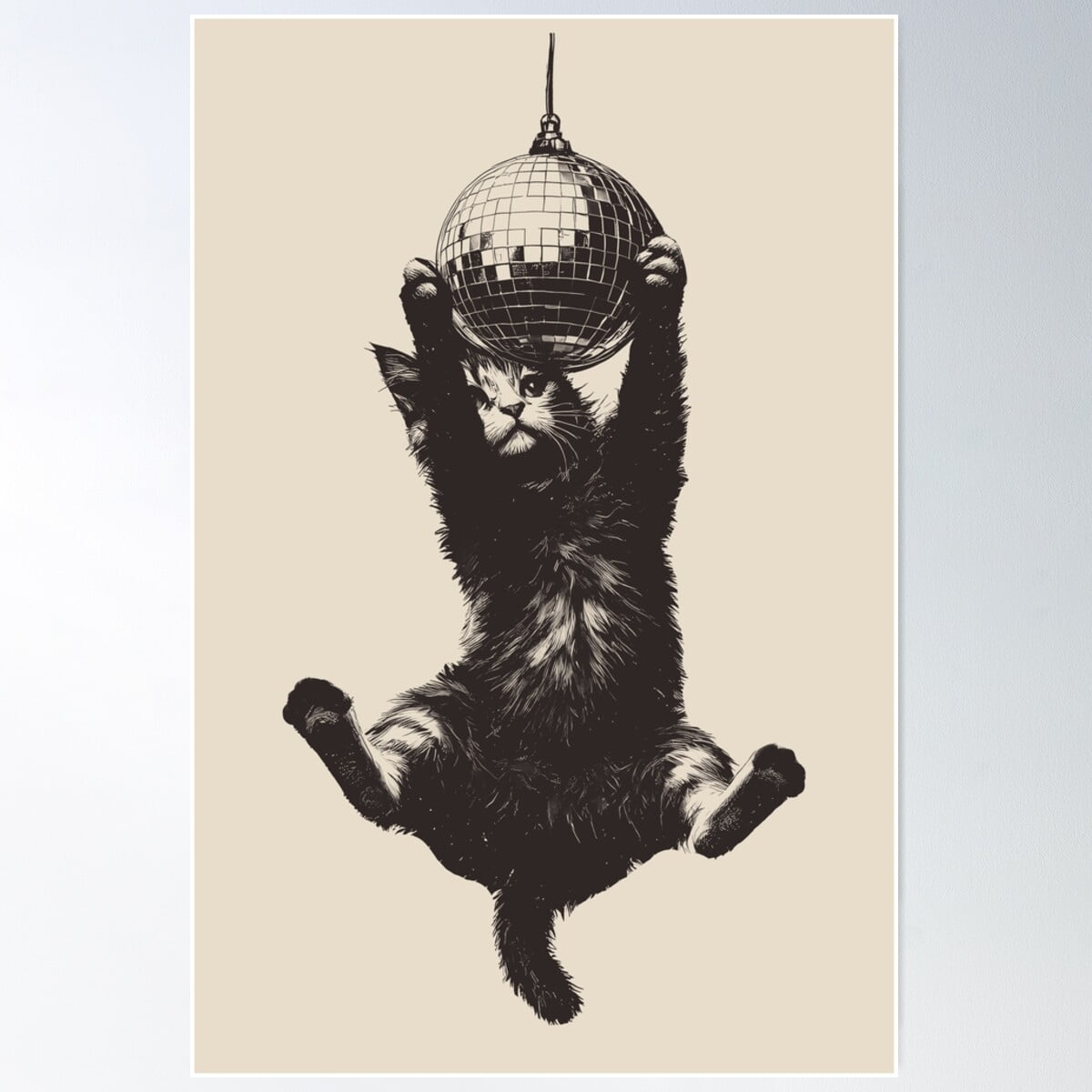 Cat Disco Ball Poster Wall Art Modern Wall Decor For Living Room ...