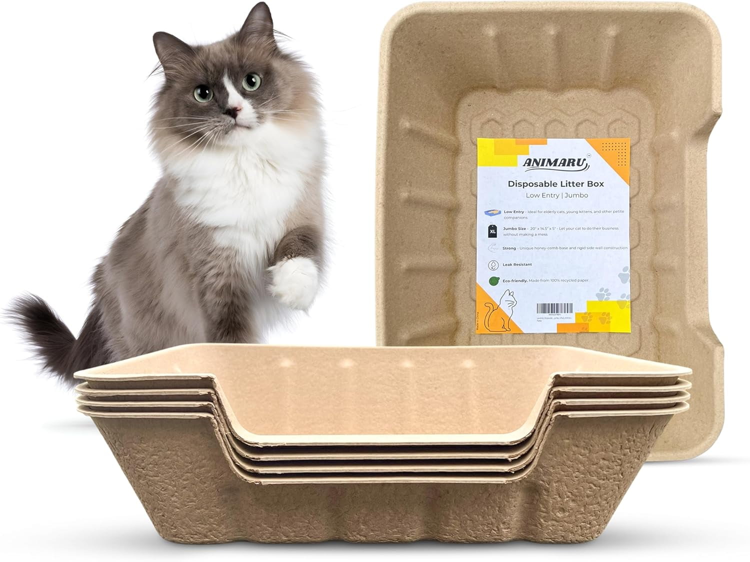 Cat Disposable Litter Boxes, Jumbo Size with Low Entry, 4 Pack, 20"x14 ...