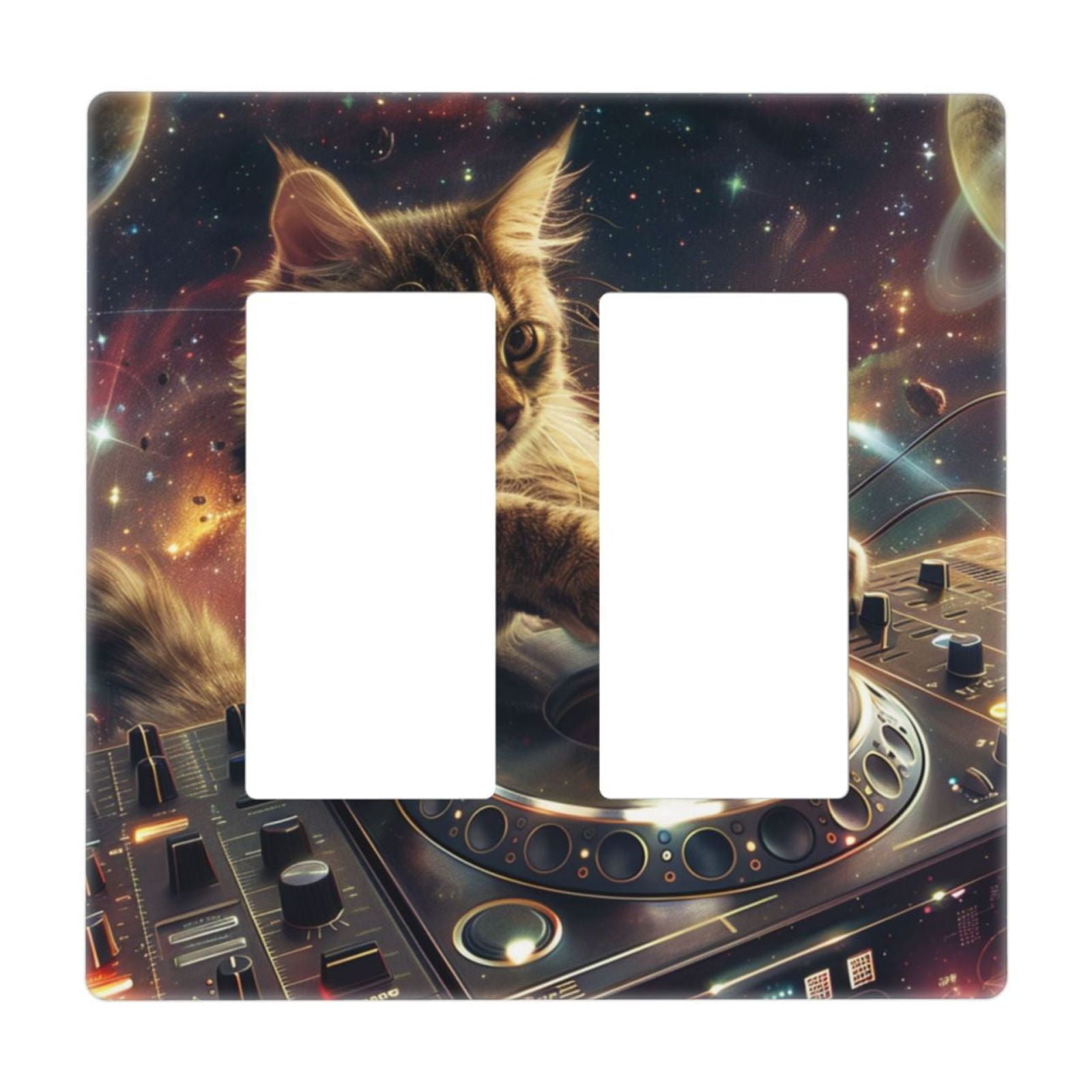 Cat Dj In Space Switch Cover Decorative Wall Plate / 2-Gang Screwless ...