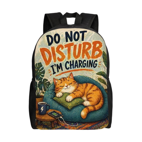 Cat Do Not Disturb Charging Backpack Full Front Print Travel Laptop Bag ...