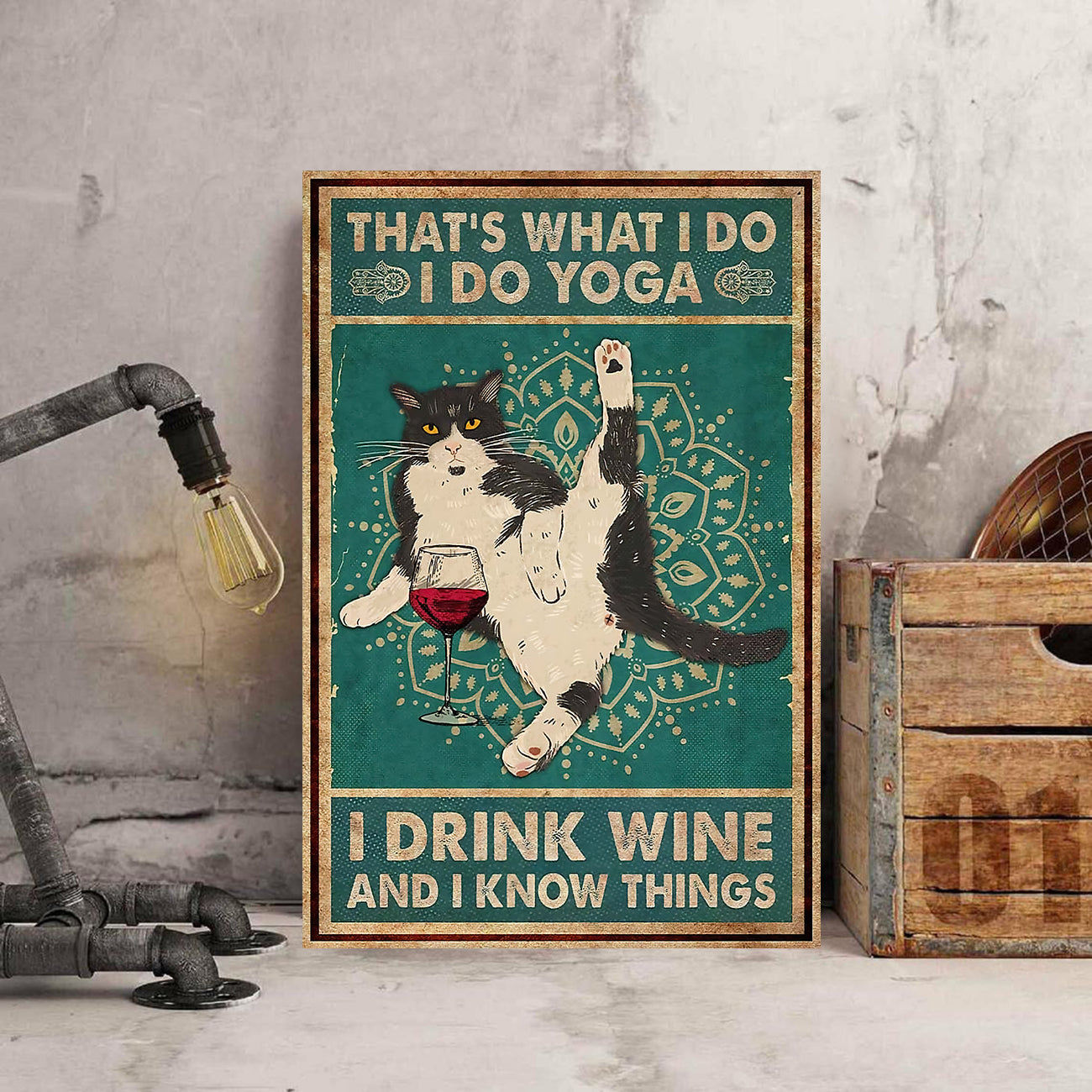 Cat Do Yoga Drink Wine and Know Things Yoga Funny Poster cat poster ...