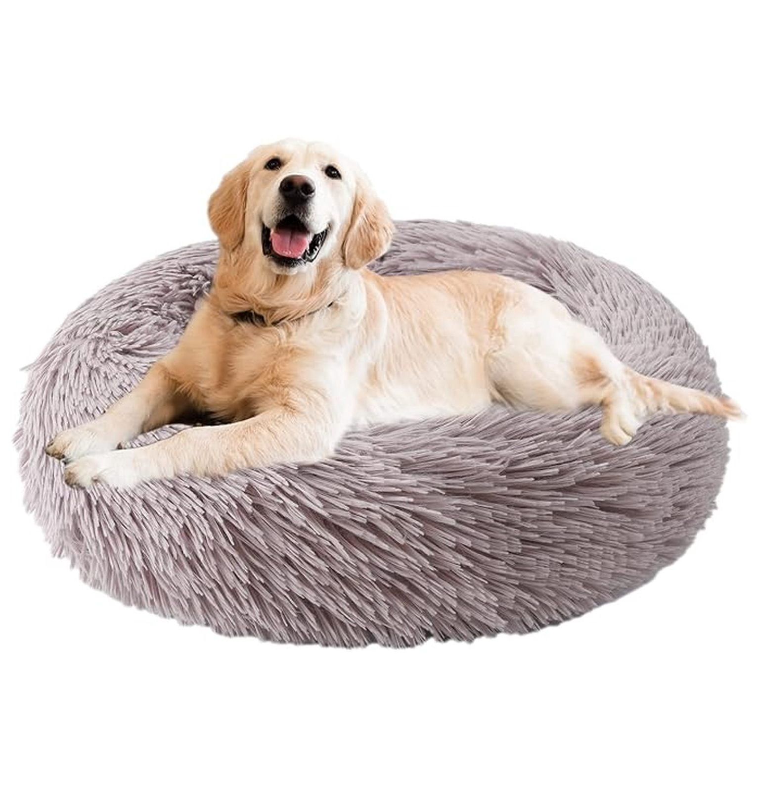Cat & Dog Bed - Round Plush Donut Bed, 28" Taupe - Soft Pet Cushion for ...