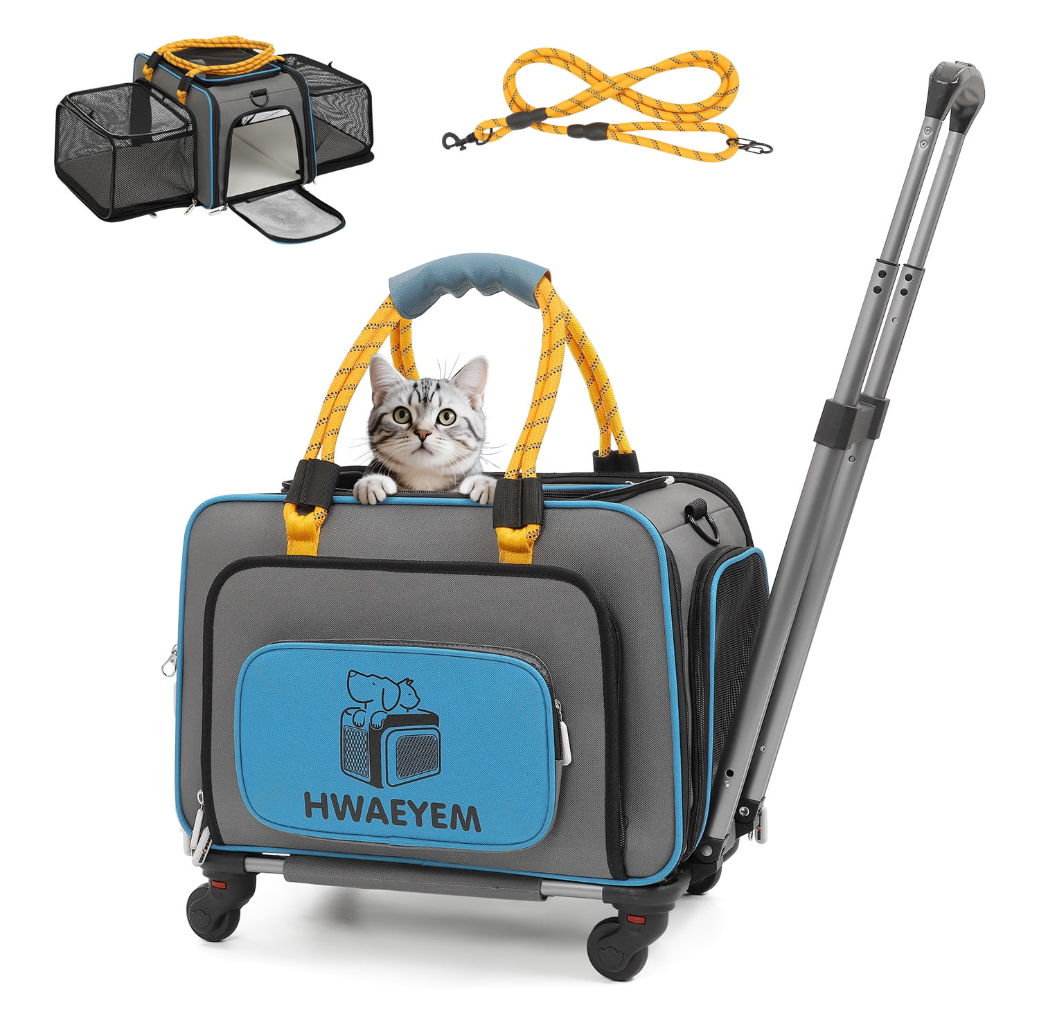 Cat Dog Carrier with Wheels, Pet Travel Carrier Crate for Small Dogs ...