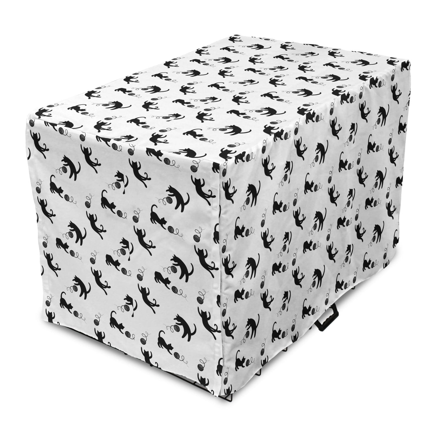 Cat Dog Crate Cover, Domestic Animals Chasing After Yarn Balls Jumping Playful Kitties Feline ...