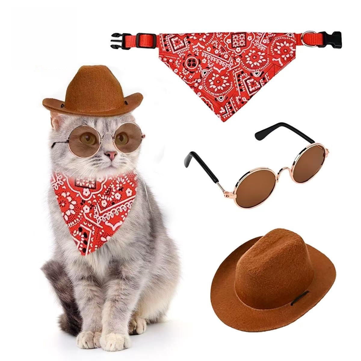 Cat and Dog Denim Decoration Set, Denim Dog hat, Adjustable Headscarf ...