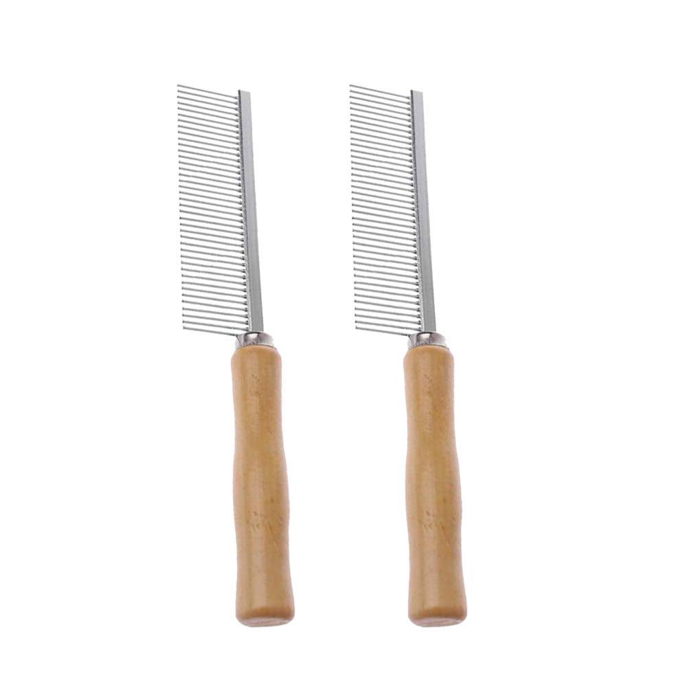 Cat Dog Dog Metal Combs Wooden Handle Cat Dog Stainless Steel Double ...