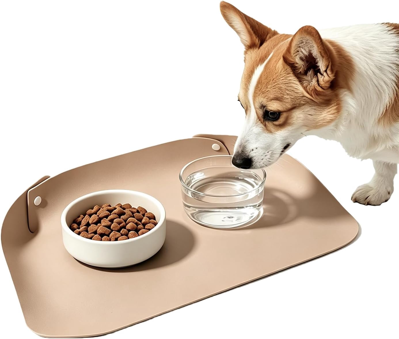 Cat Dog Food Mat with Snap Buttons, Leather Pet Feeding Mat for Cats ...
