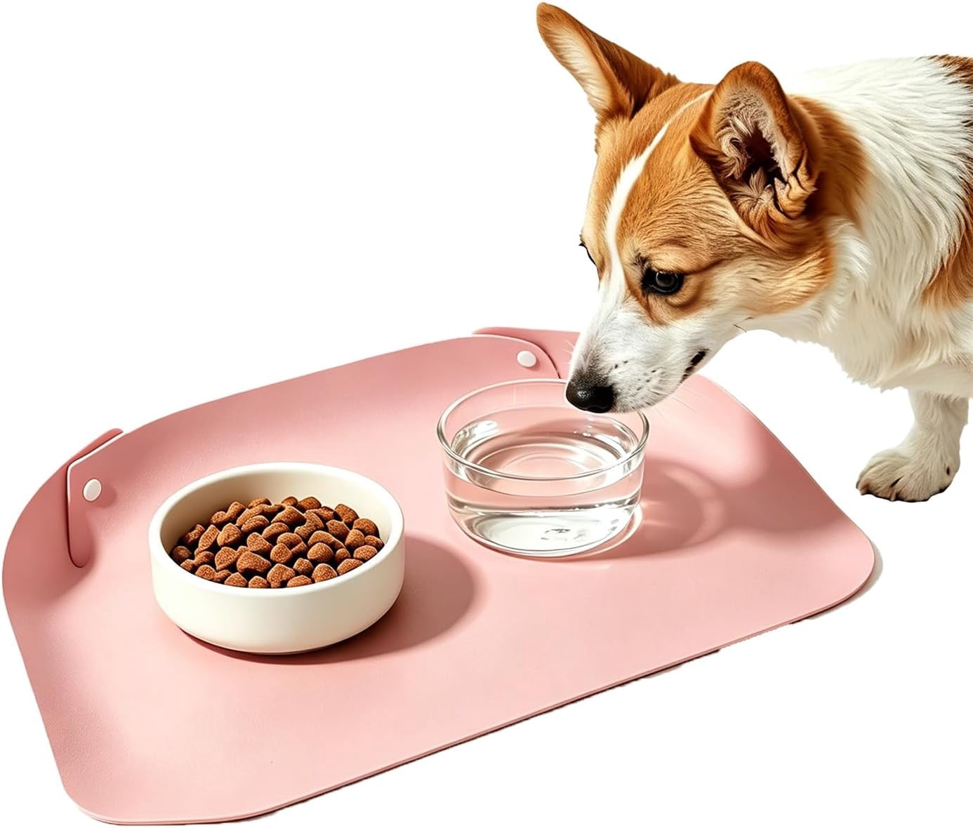 Cat Dog Food Mat with Snap Buttons, Leather Pet Feeding Mat for Cats ...