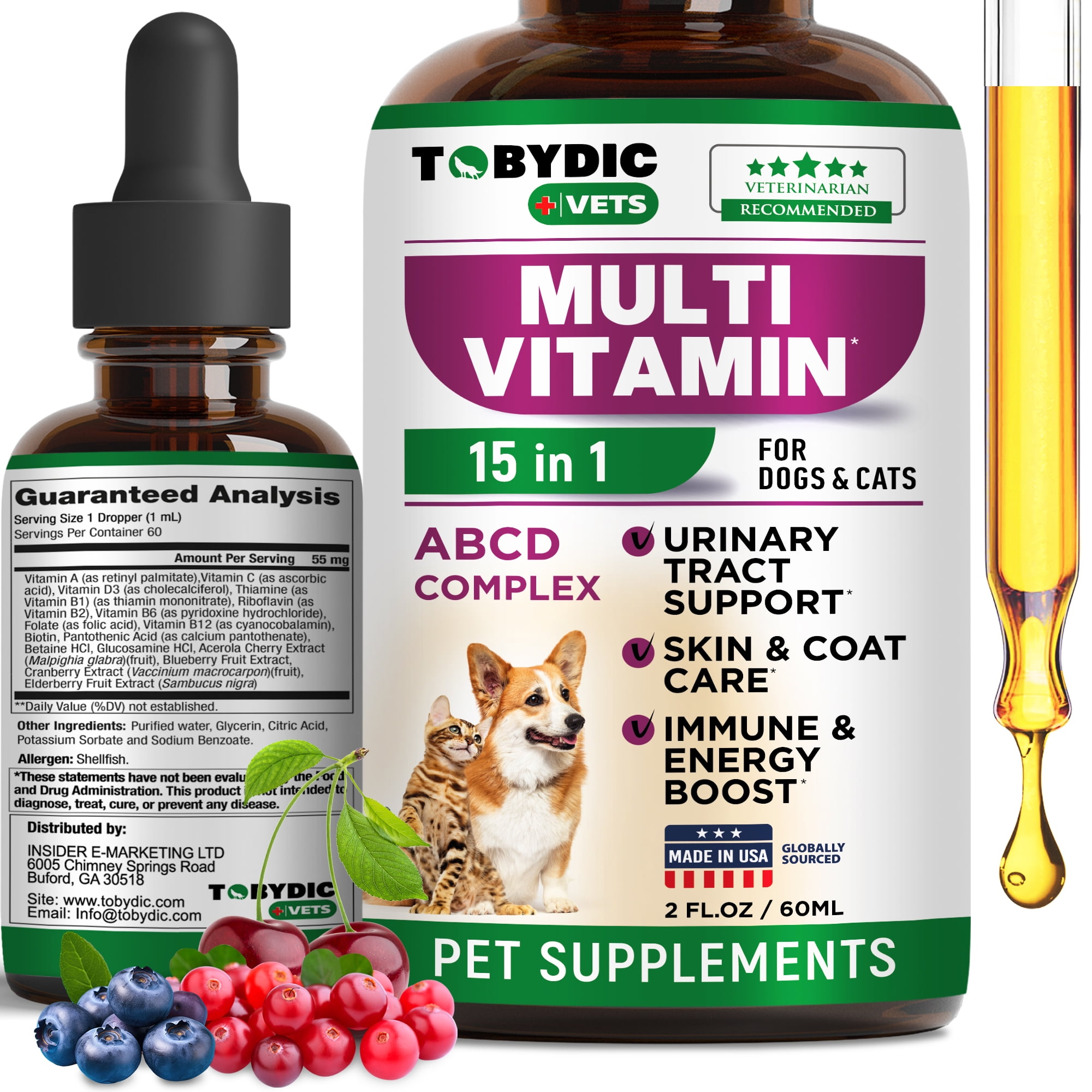 Cat & Dog Multivitamin -15 in 1 Pet Supplements with Cranberry ...