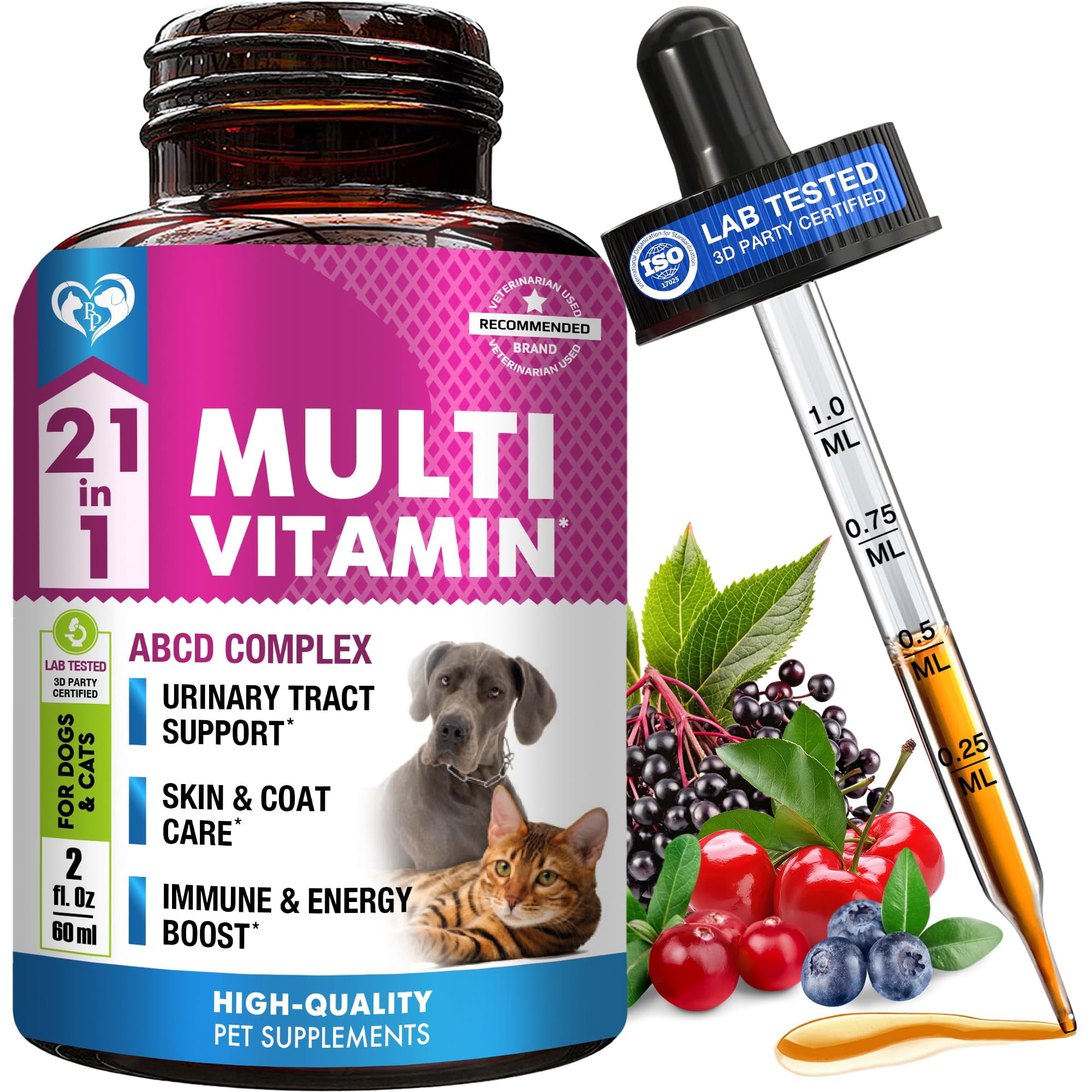 Beloved Pets Cat & Dog Multivitamin Liquid, 15-in-1 with Cranberry ...