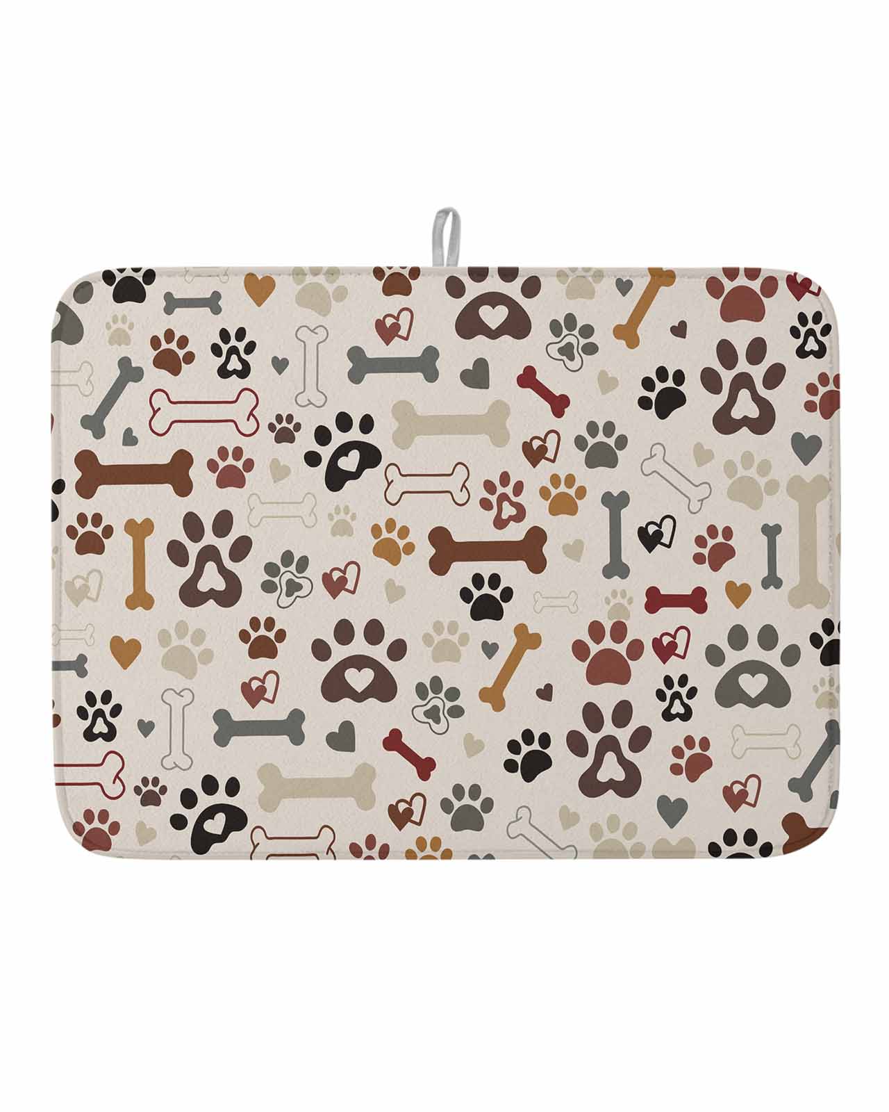 Cat Dog Paw Print Dish Drying Mat, Retro Brown Bones Absorbent Dish ...