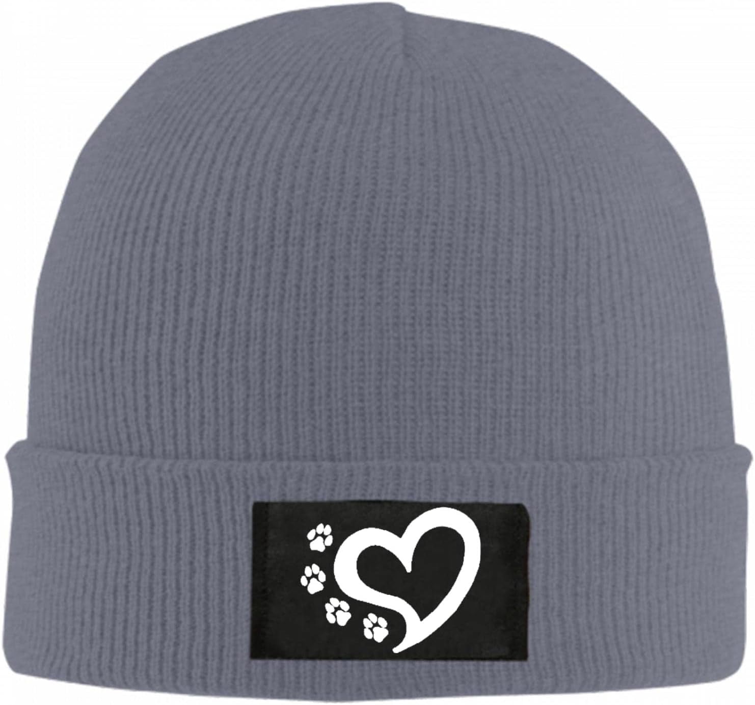 Cat Dog Paw Prints Heart Beanie Hat for Women Men Winter Hat Cuffed ...