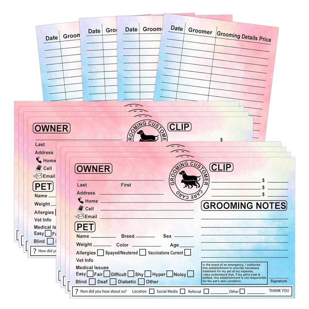 Cat Dog Pet Grooming Information Cards 8x5 inch Groomer Client Profile ...