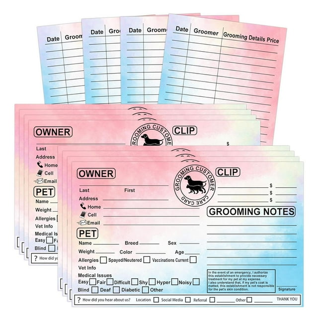 Cat Dog Pet Grooming Information Cards 8x5 inch Groomer Client Profile ...