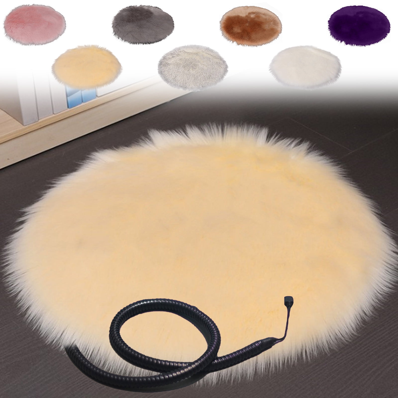 Cat Dog Pet Heating Pad,16" Dia Thick Furry Fluffy Carpet for Keep ...