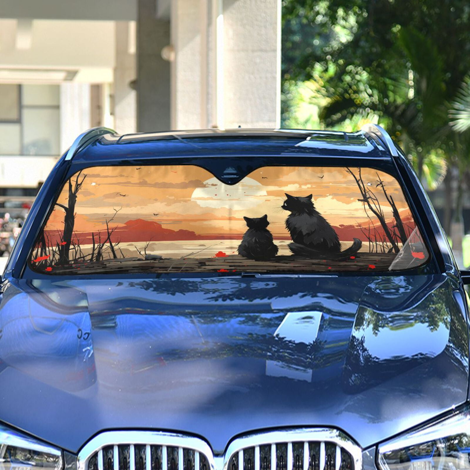Cat Dog Trees Sun Clouds Automotive Front Car Windshield Sun Shade ...