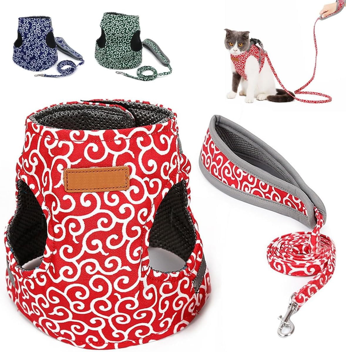 Cat Dogs Vest Harness and Leash Anti-Break Away Chest Strap Cat Clothes ...