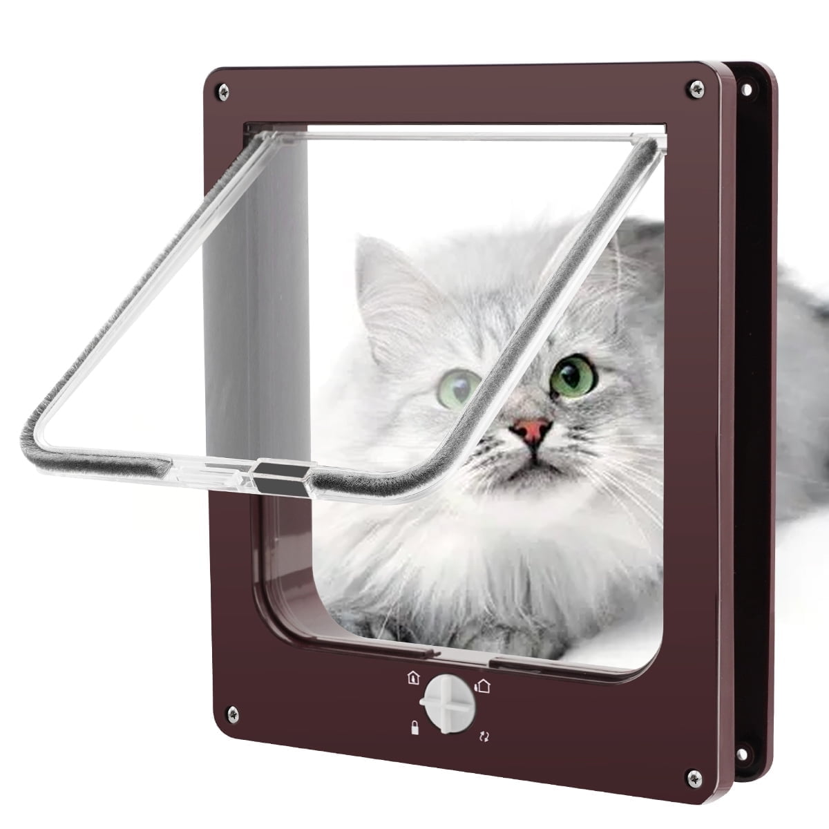 Cat Door - Interior/Exterior 4-Way Locking Pet Door for Cats, Coffee,XL ...
