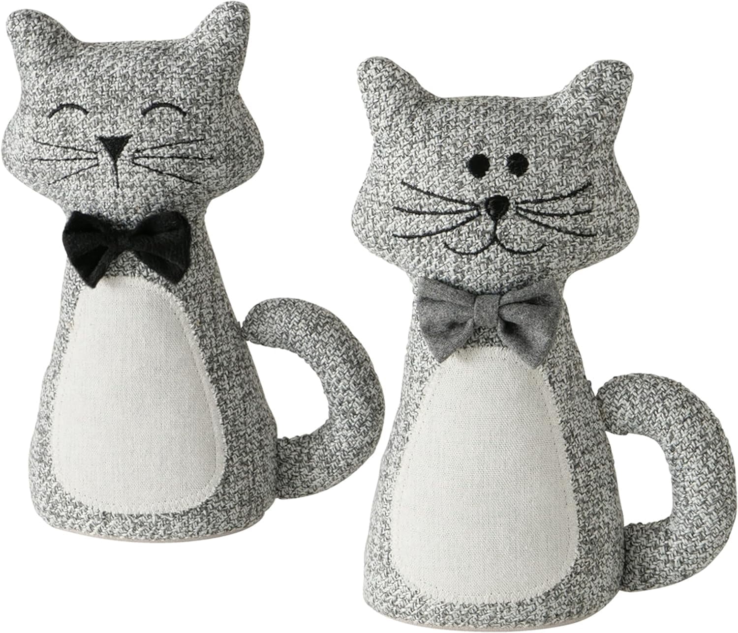 Cat Door Stops, Bow-tie Accents, Grey and White Woven Fabric, Black ...
