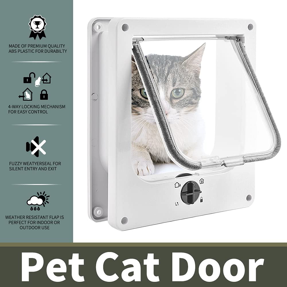 Easy Joy Cat Door White Magnetic 4-Way Locking Cat Flap Door for ...