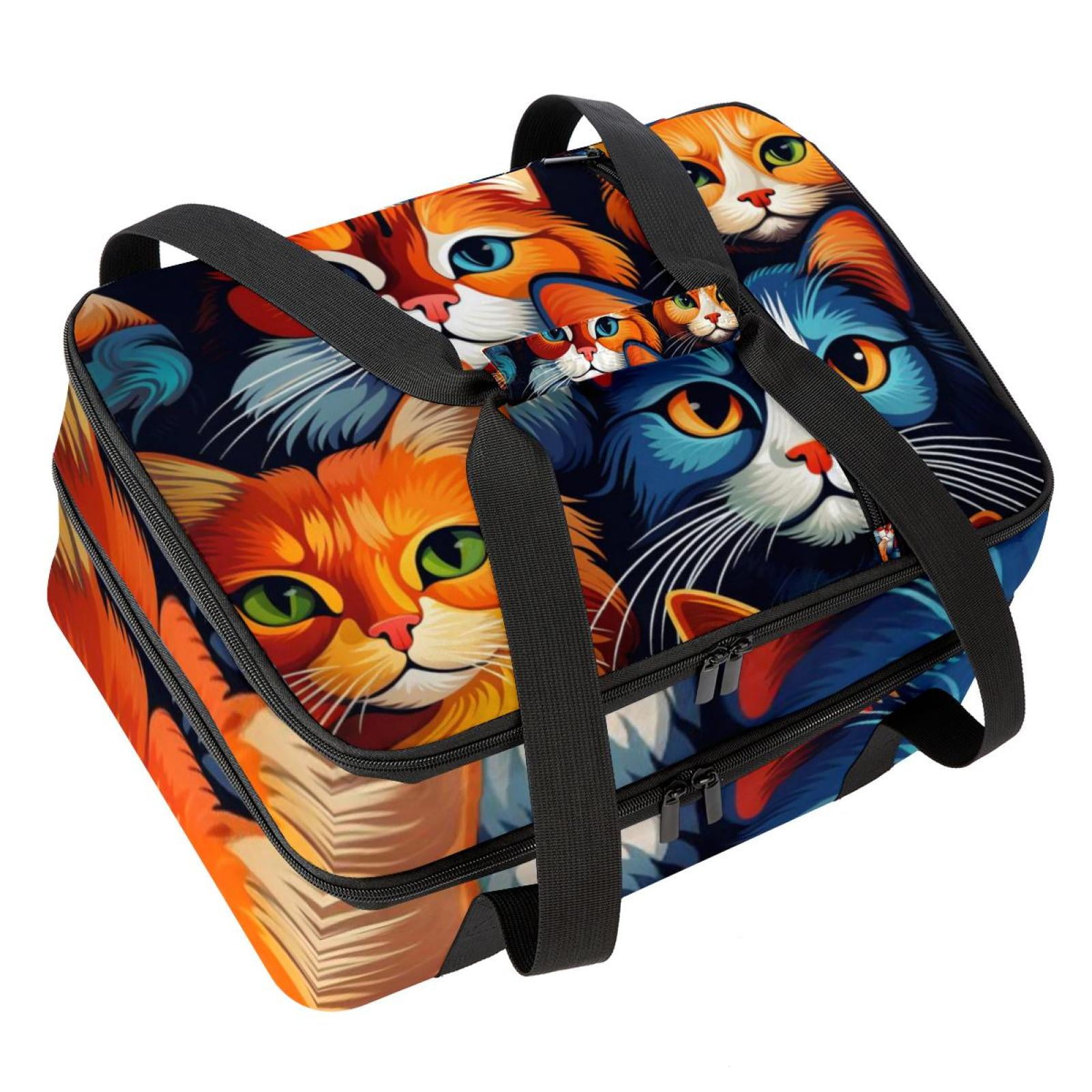 Cat Double Layered Insulated Lunch Bag with Two Compartments - Large ...