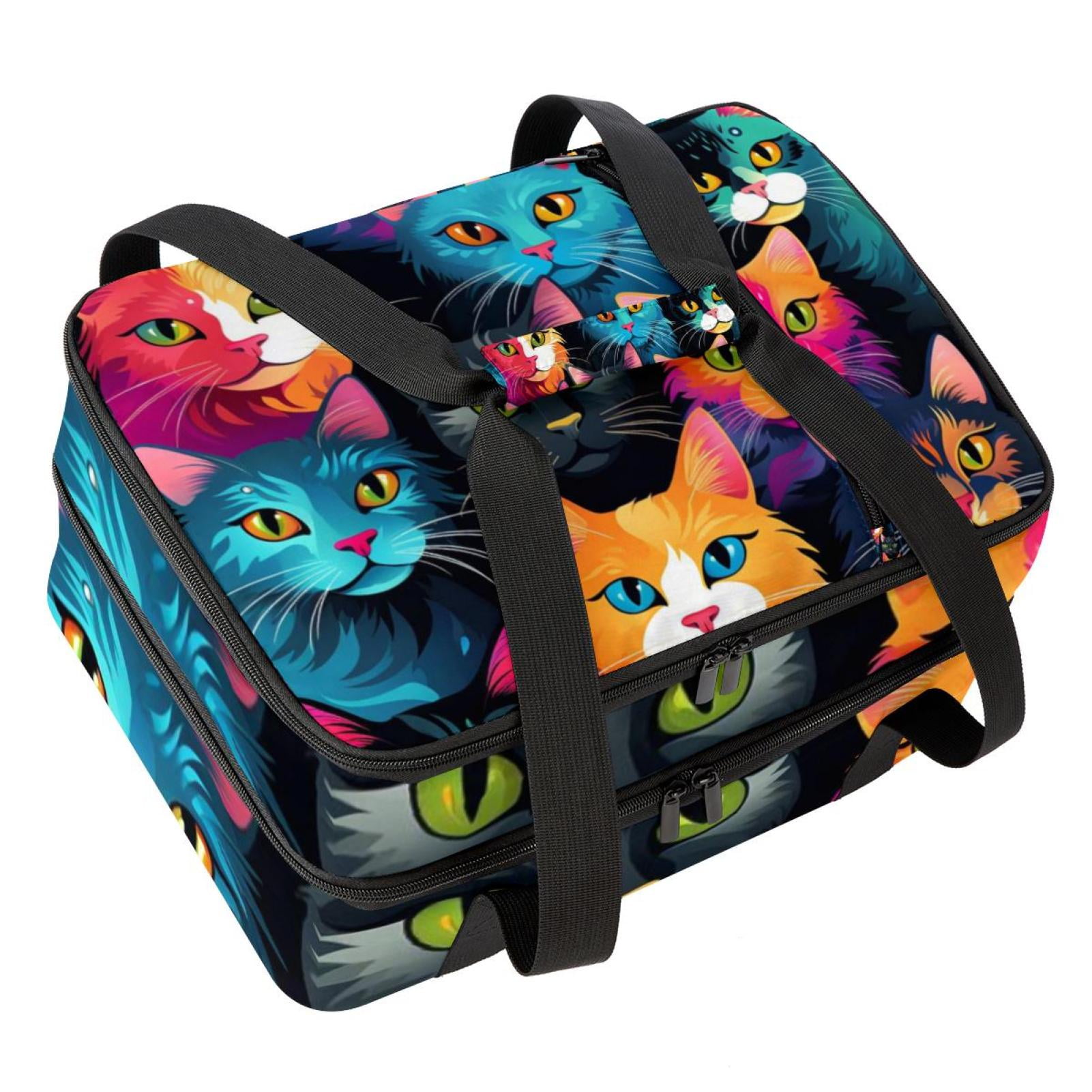 Cat Double Layered Insulated Lunch Bag with Two Compartments, Large ...