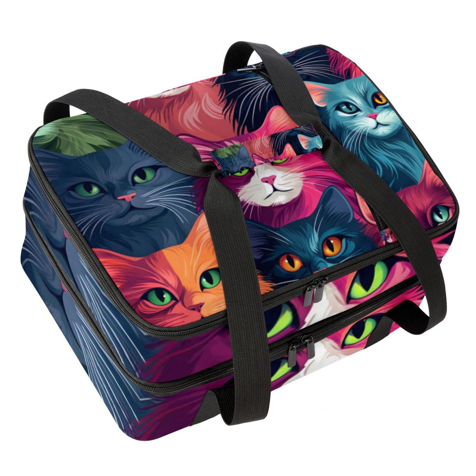Cat Double Layered Insulated Lunch Bag with Two Compartments for Hand ...