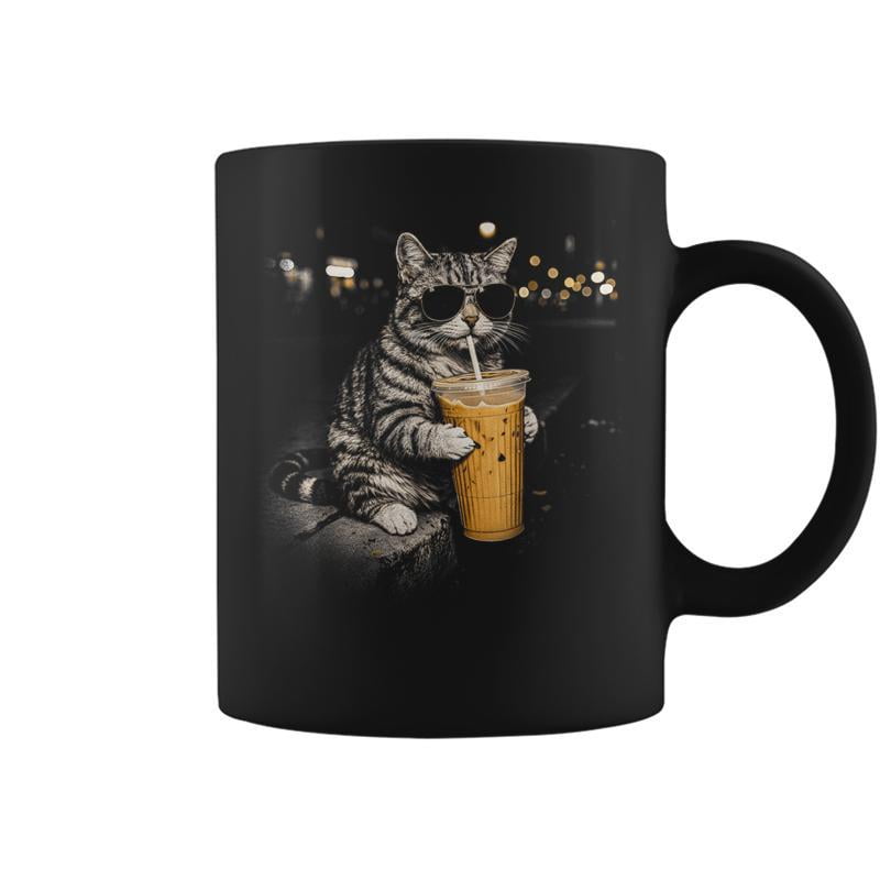 Cat Drinking Iced Coffee Animal Meme For Women Coffee Mugs - Walmart.com
