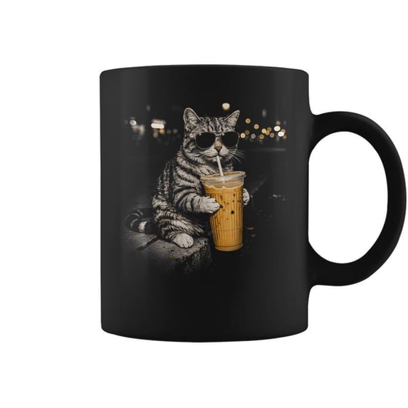 Cat Drinking Iced Coffee Animal Meme For Women Coffee Mugs - Walmart.com