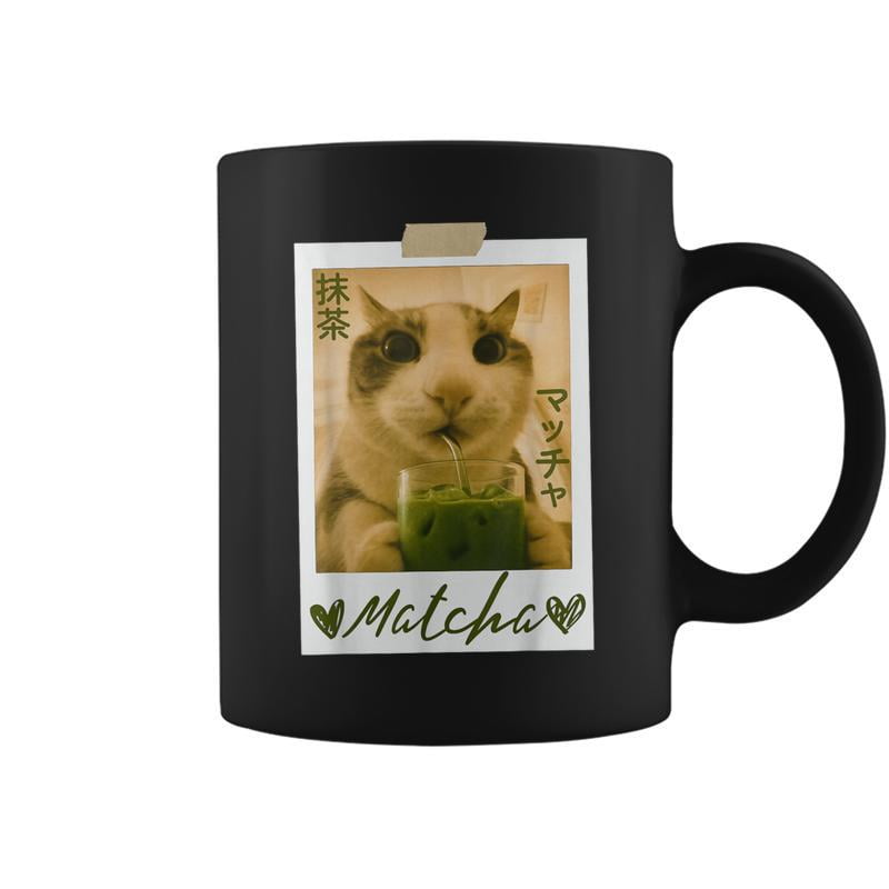 Cat Drinking Matcha Cute Japanese Anime Cat Graphic Coffee Mugs ...