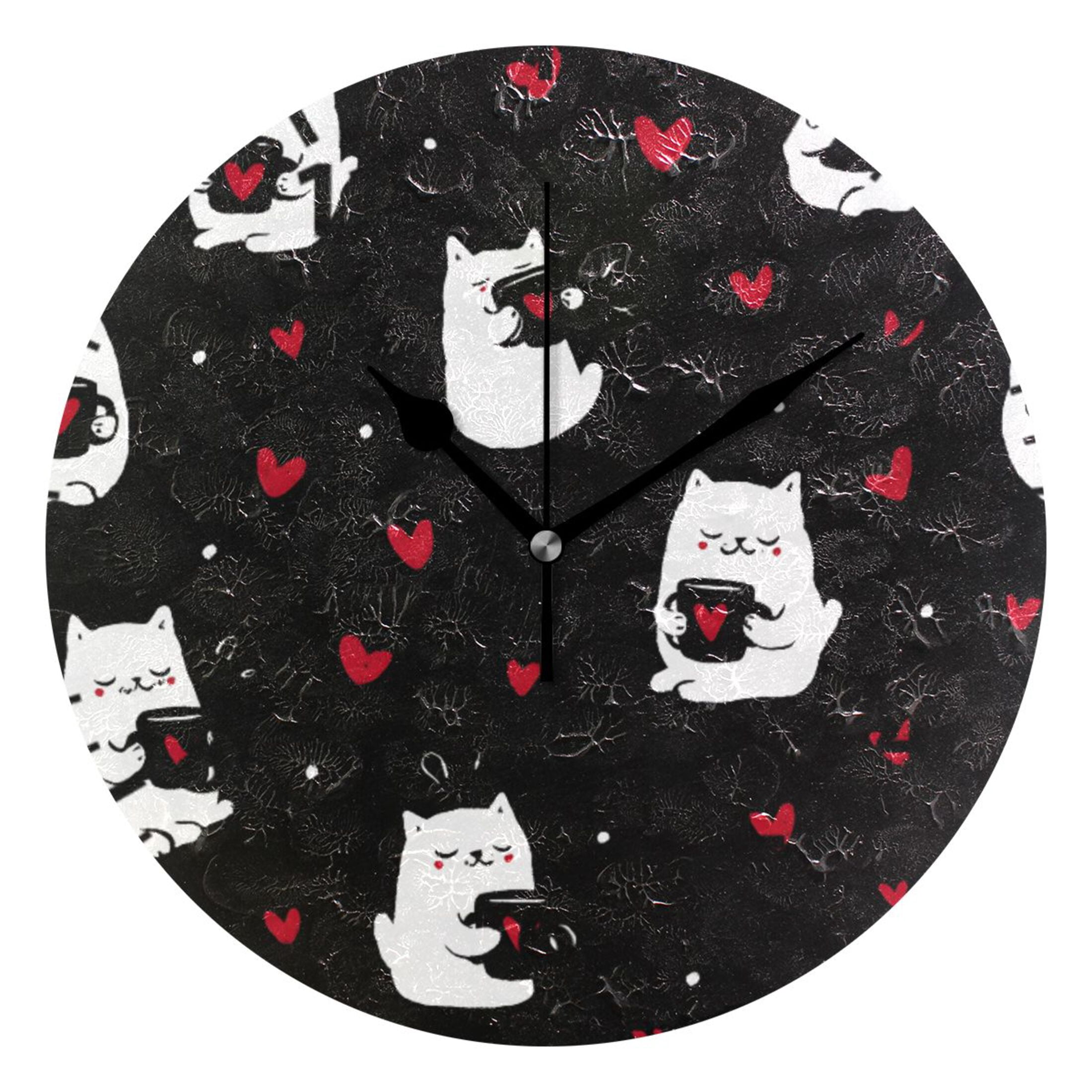 Cat Drinking Water Pattern Wall Clock 10in Round Artistic Oil Painting ...