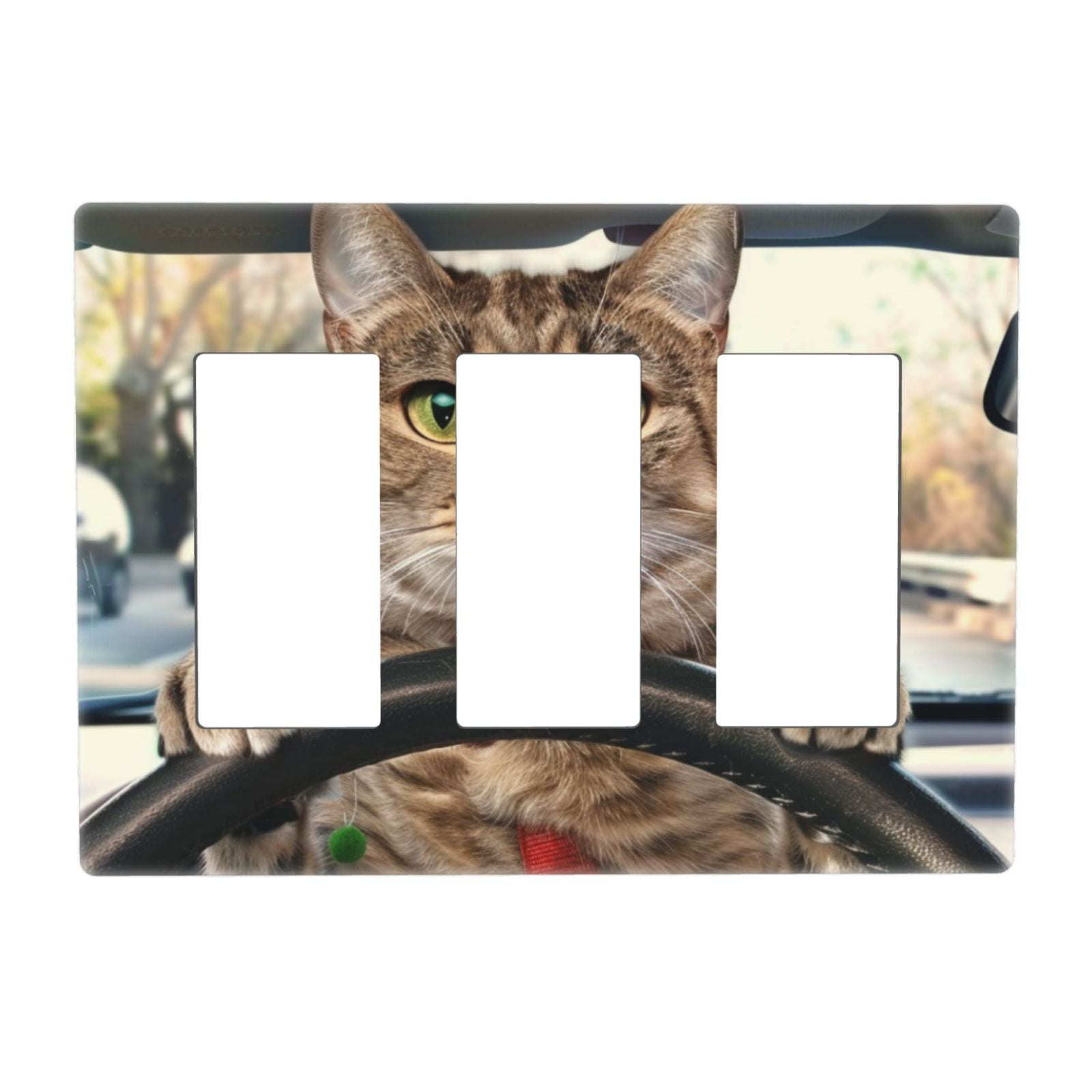 Cat Driving Look Switch Cover Decorative Wall Plate 3-Gang Screwless ...