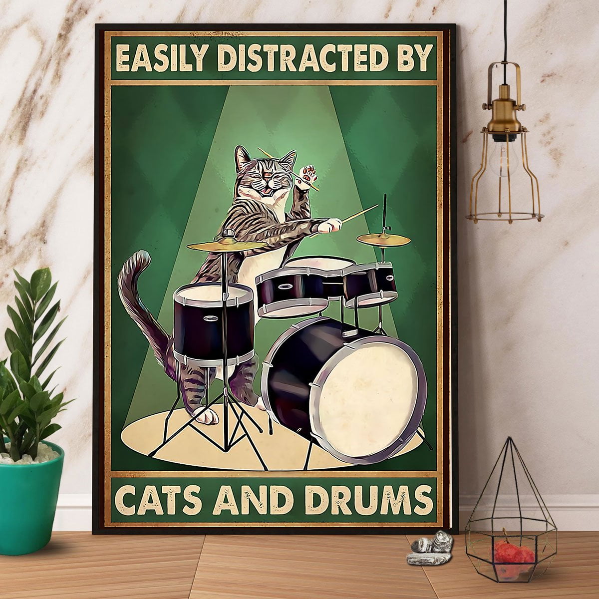 Cat Drummer Easily Distracted By Cats And Drums Paper Poster No Frame ...