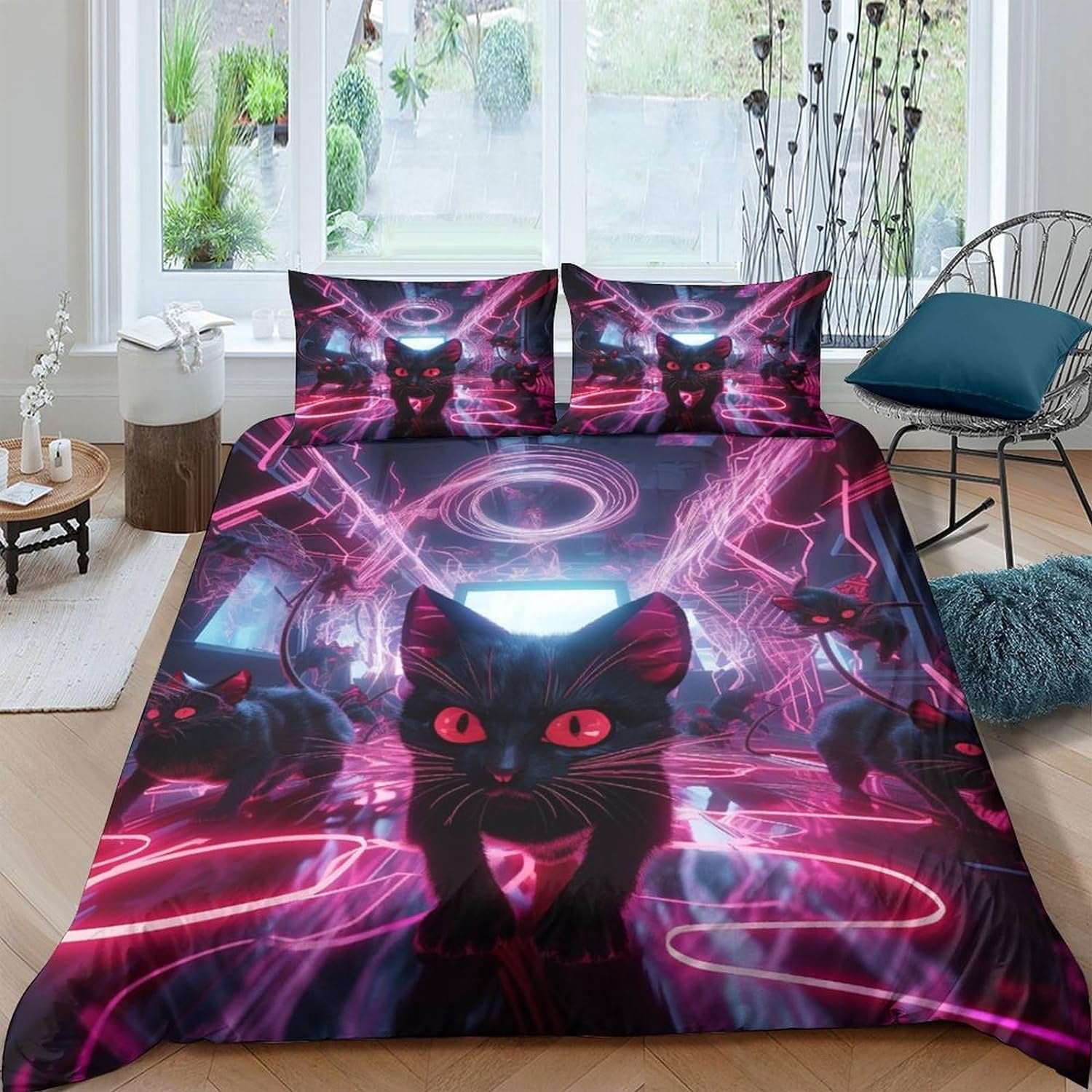 Cat Duvet Cover 3D Print Bedding Set Microfiber Animal Theme Comforter ...