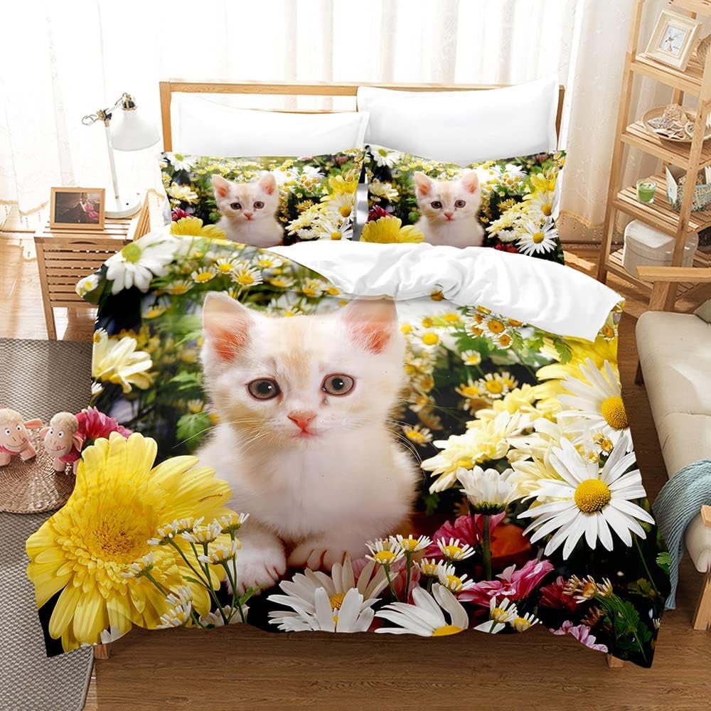 Cat Duvet Cover Flower Duvet Cover Lovely Pet Cat Bedding Set Suitable ...