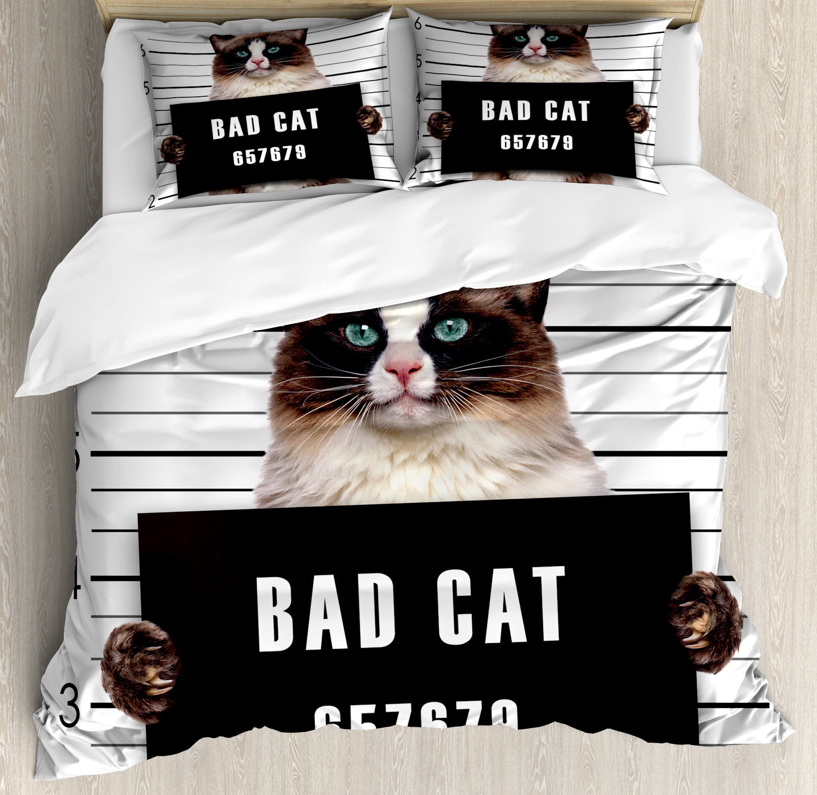 Cat Duvet Cover Set, Bad Gang Cat in Jail Kitty Under Arrest Criminal ...