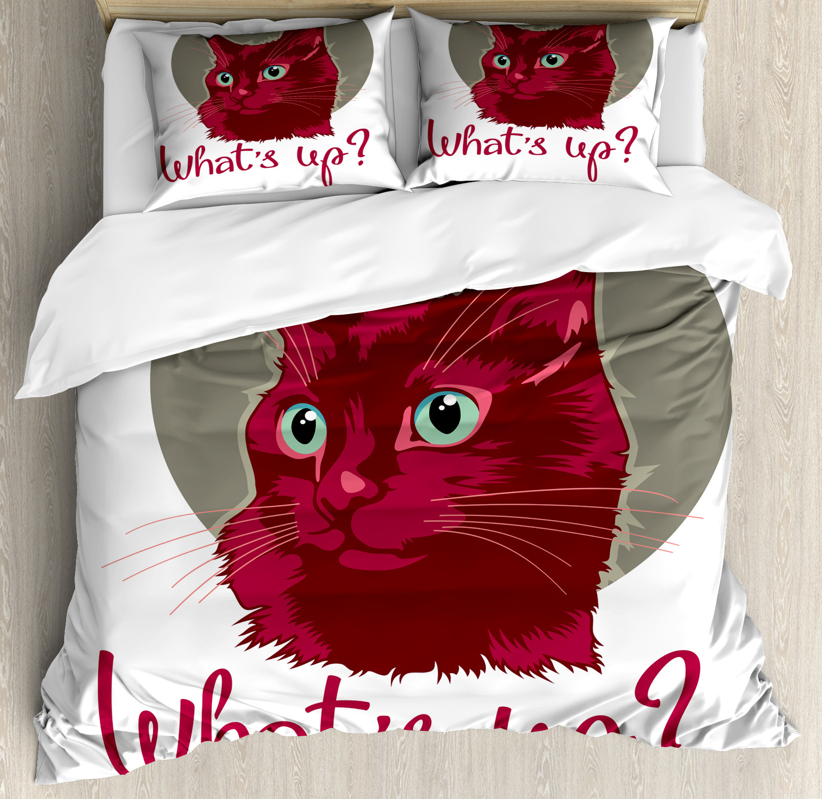 Cat Duvet Cover Set, Colorful Modern Art Young Pet Portrait Asking ...