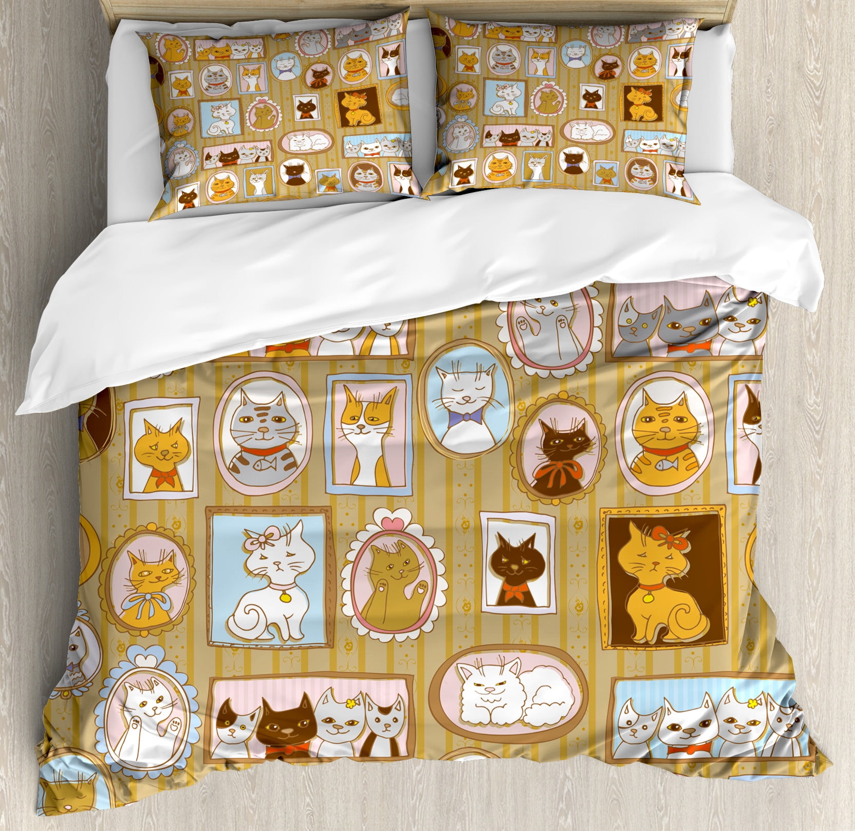 Cat Duvet Cover Set, Family Tree of a Kitty with Portraits Domestic ...