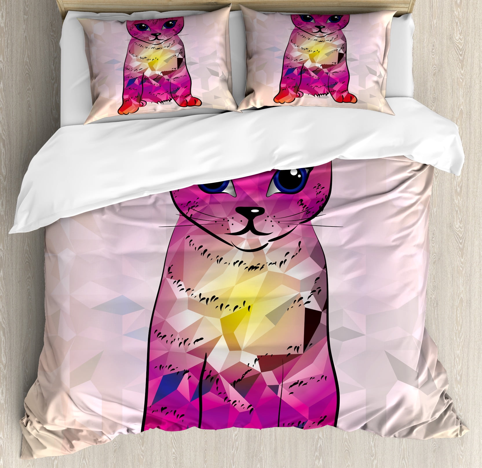 Cat Duvet Cover Set, Geometrc Digital Color Robot Cat with Technologic ...