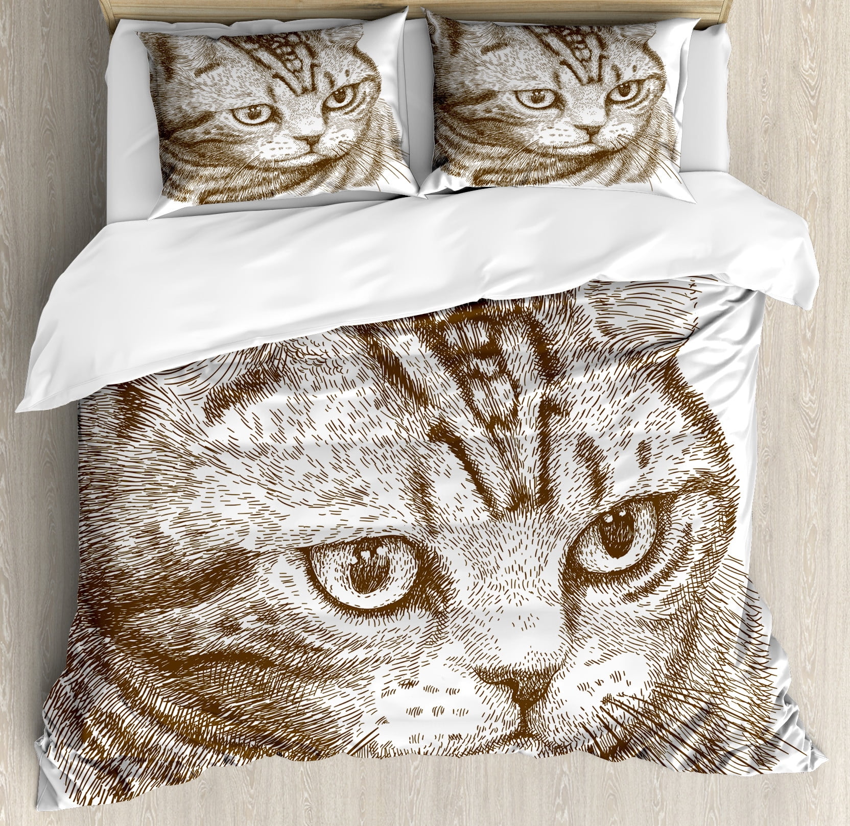 Cat Duvet Cover Set, Portrait of a Kitty Domestic Animal Hipster Best ...