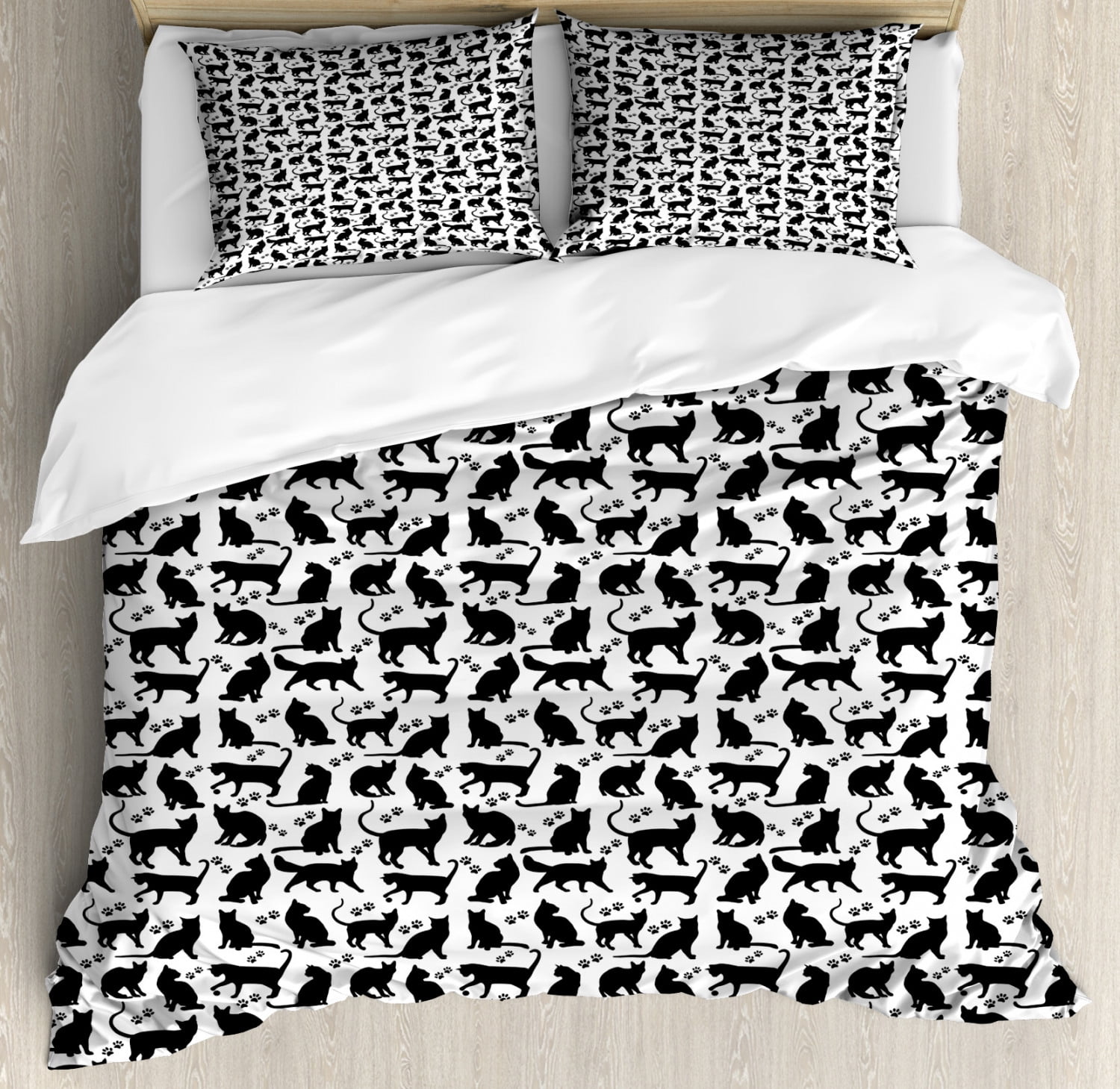 Cat Duvet Cover Set Queen Size, Black Silhouettes in Different ...