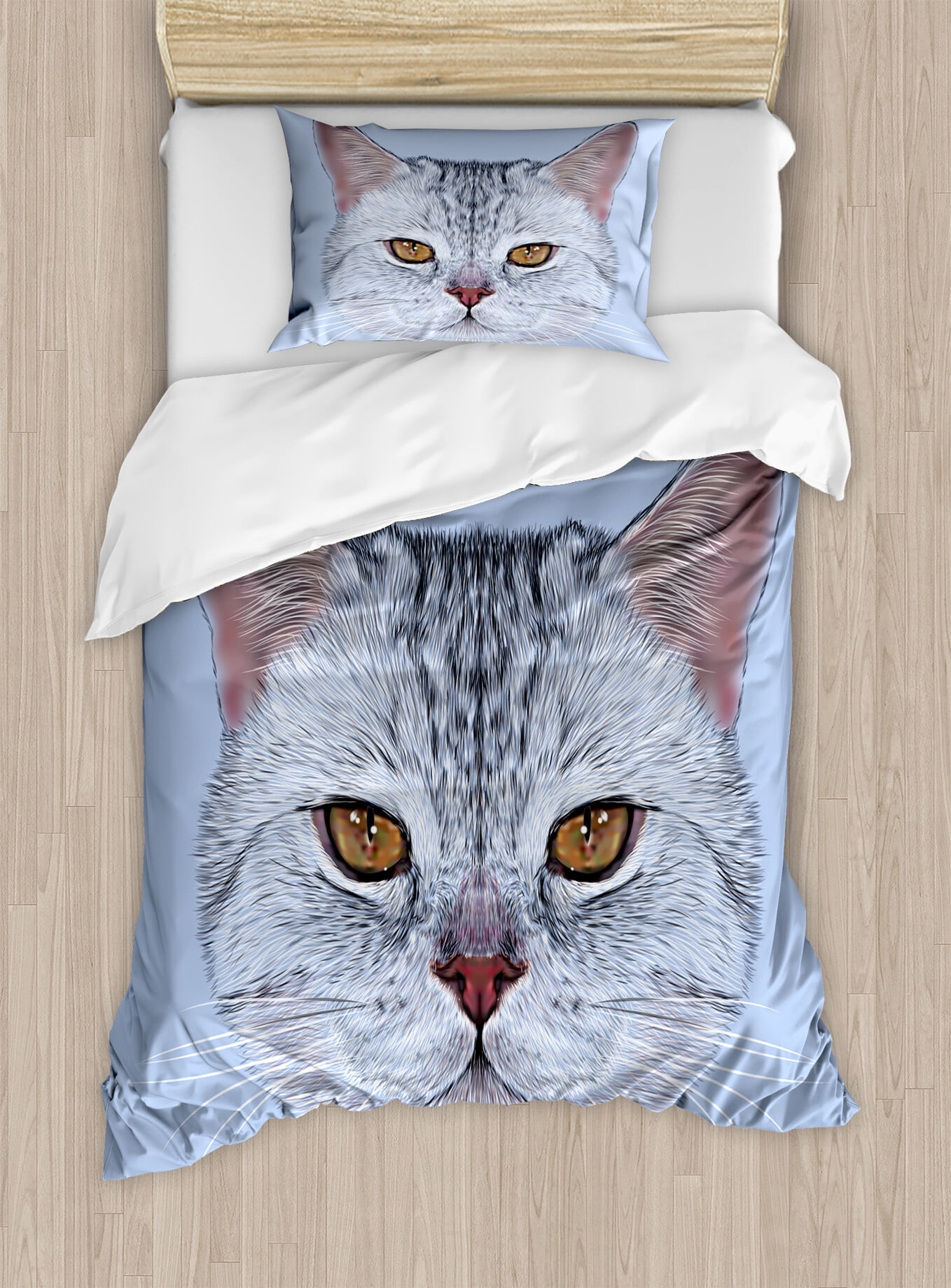 Cat Duvet Cover Set, Scottish Straight Kitty Portrait Pet Companion ...