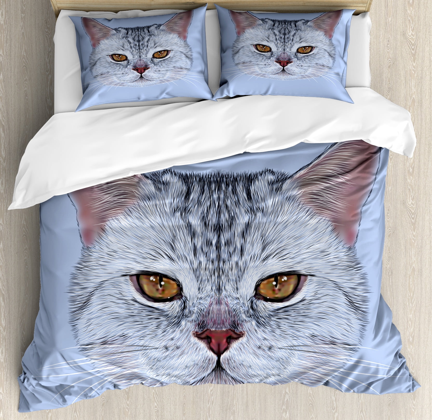 Cat Duvet Cover Set, Scottish Straight Kitty Portrait Pet Companion ...