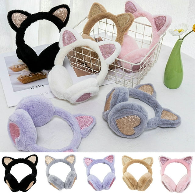 Cat Ear Earmuff Girls Plush Warm Ear Muff Soft Furry Outdoor Winter Ear ...