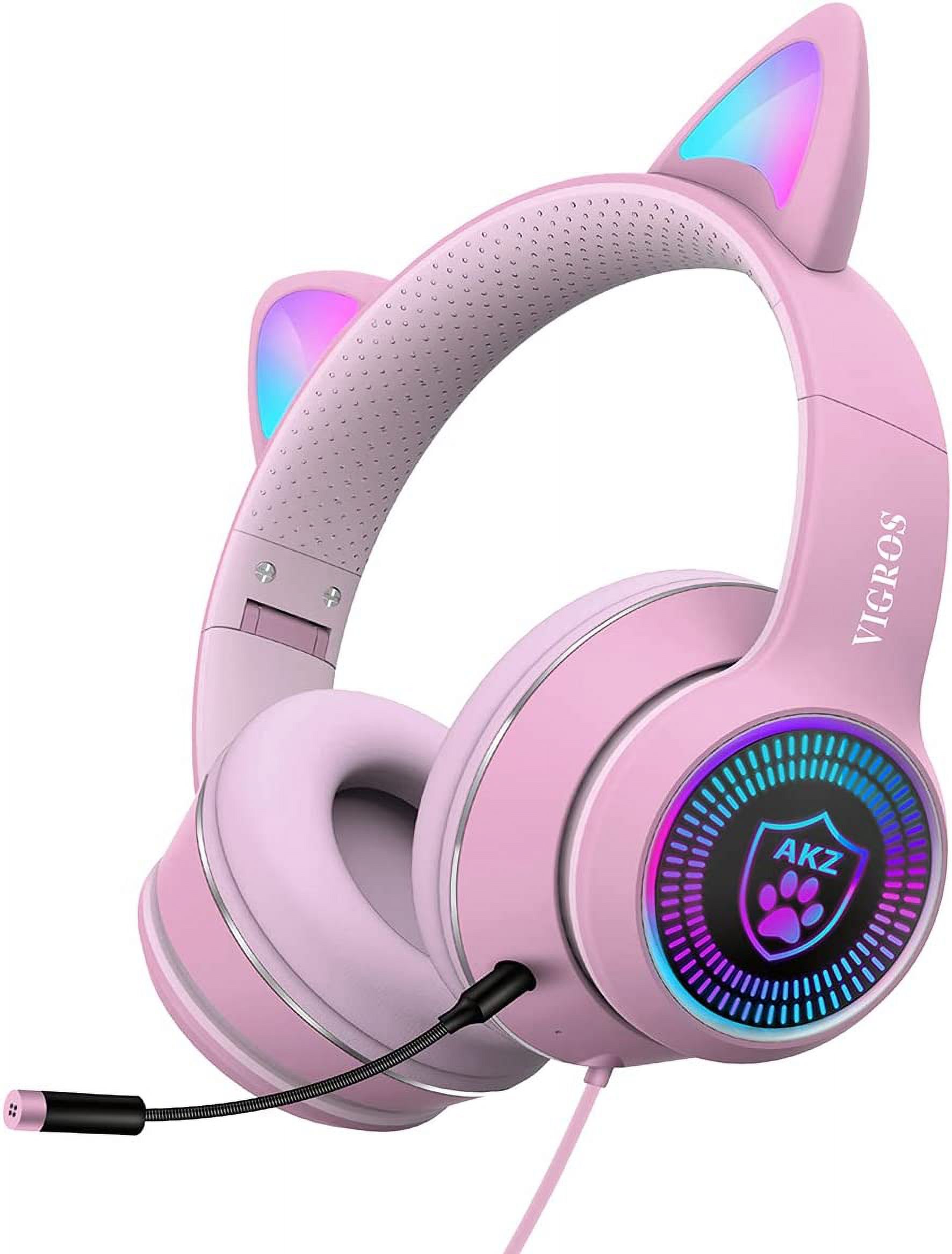 Cat Ear Gaming Headphones Wired AUX 3.5mm LED Light, Noise Canceling ...