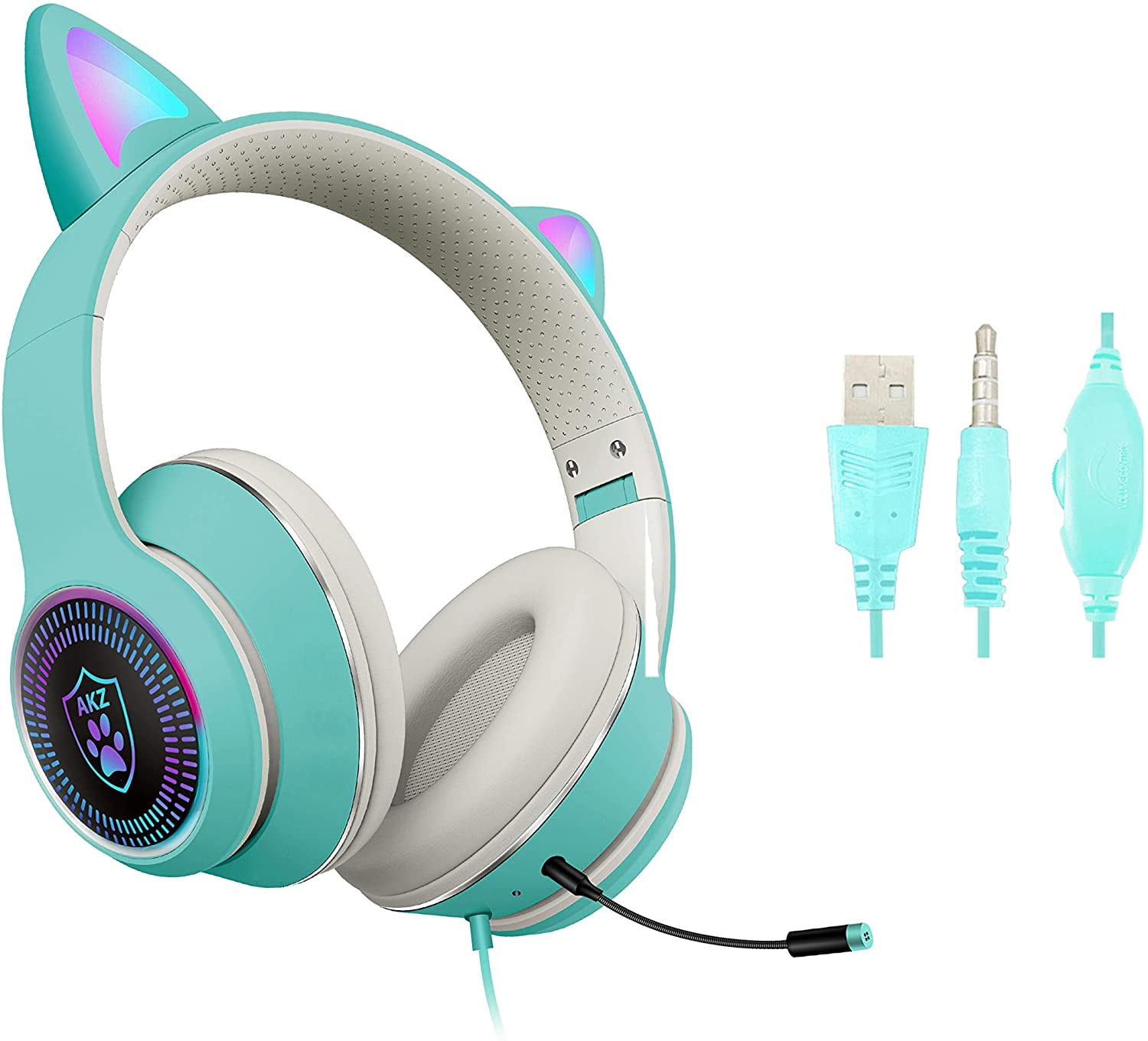 Cat Ear Gaming Headset with Microphone, Flashing Light Stereo ...