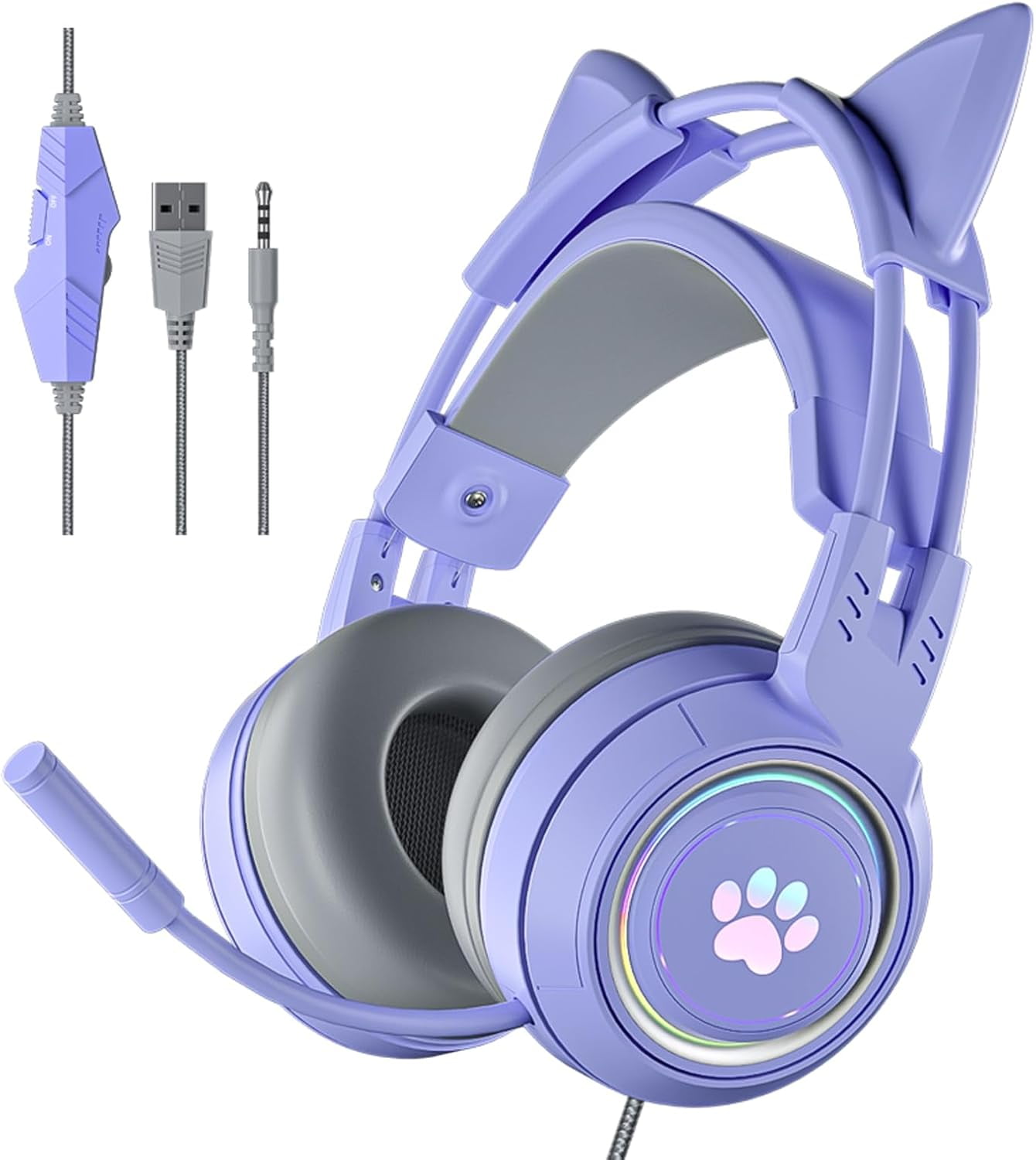 Cat Ear Headphones Purple Gaming Headset with Mic for Switch Xbox One ...