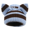 Cat Ear Knit Hat Cute Beanie Hat Knitted Skull Cap Striped Warm Slouchy ...