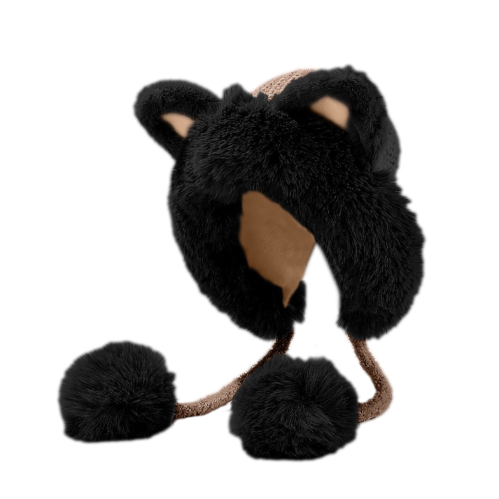 Cat Ear Knit Hat with Pom Pom, Fleece Lined Winter Beanie for Women ...