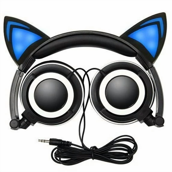 Cat Ear Wired Foldable Adjustable Hearsets Earphones Flash Blue Light ...
